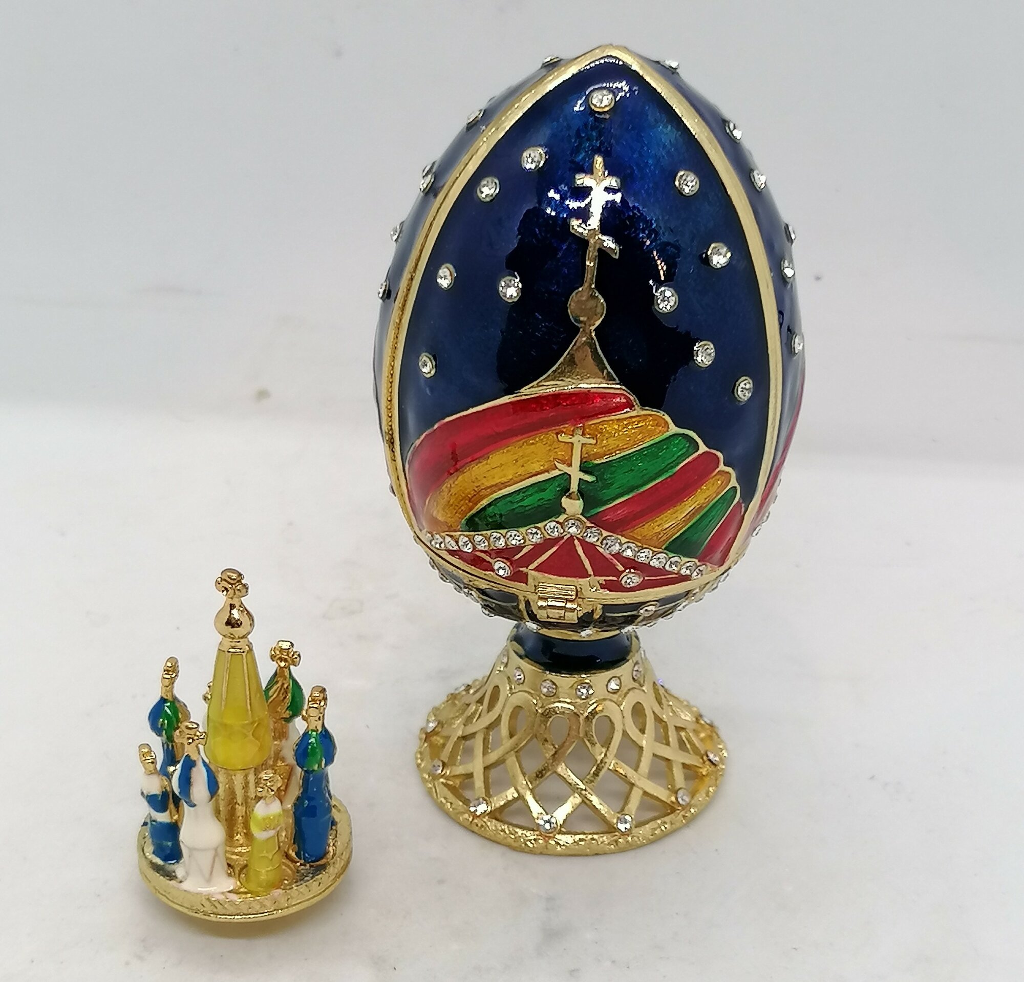 Яйцо Фаберже с храмом, открывающееся на три части, синее. арт.4310-001