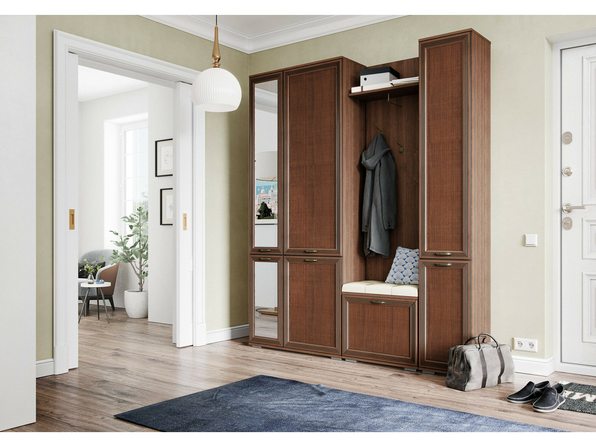 Модульная прихожая в классическом стиле, набор 1, Орех донской