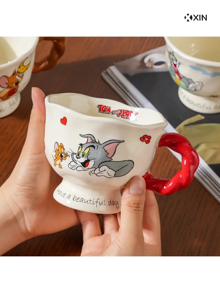 Кружка керамическая 350 мл Disney, с красной ручкой, Том и Джерри