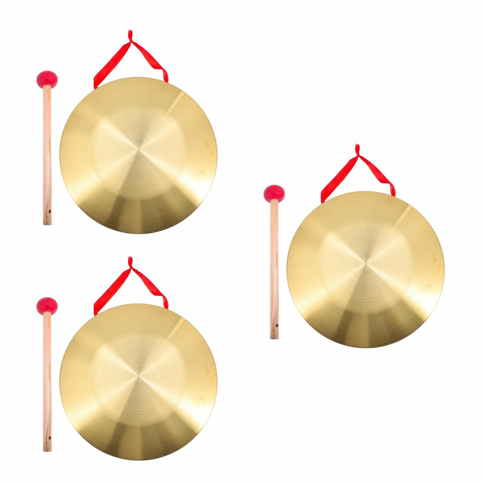 Набор из 3 медных гонгов с деревянной ручкой золотистого оттенка для перкуссии