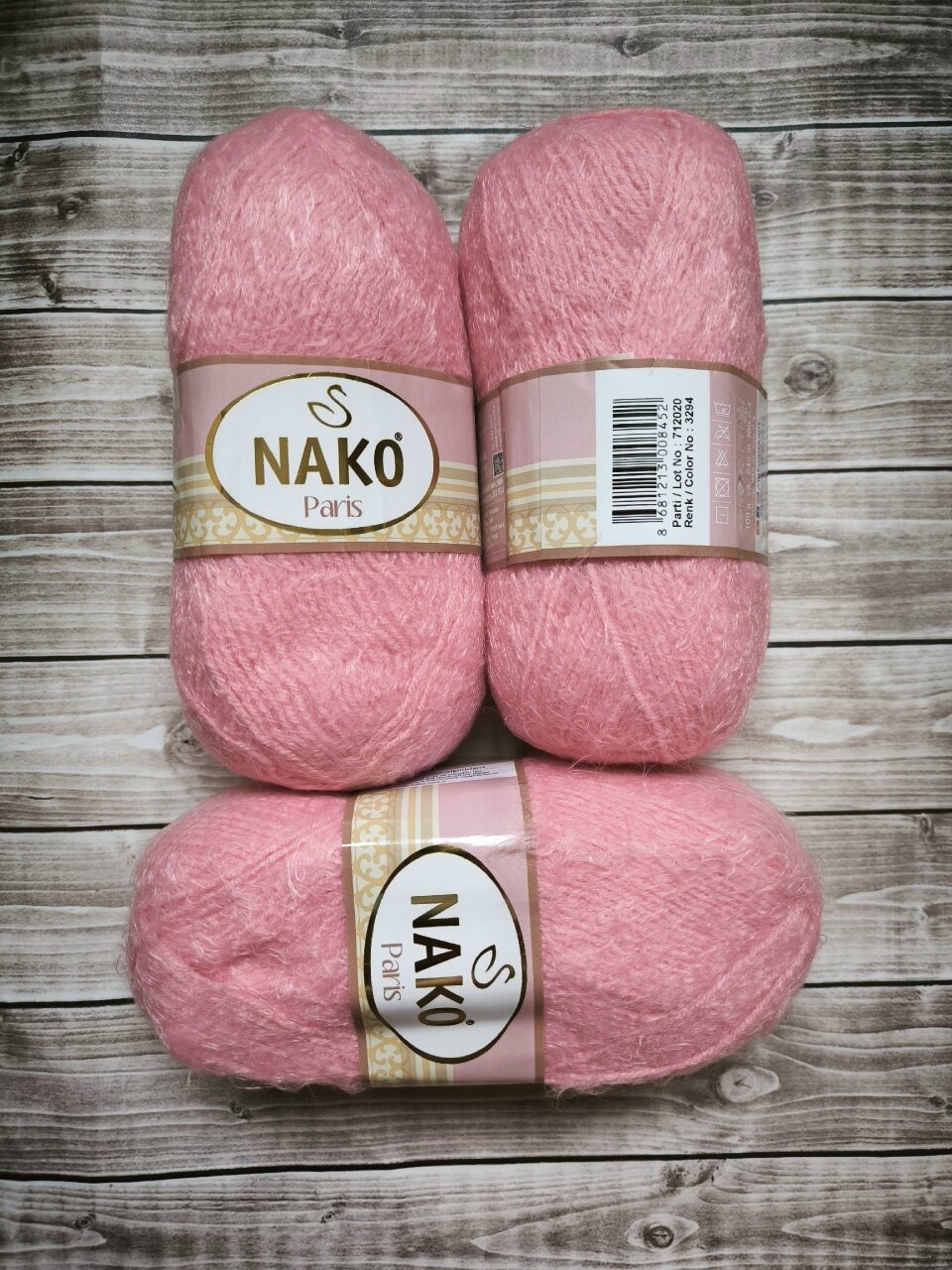 Пряжа Nako Paris, цвет 3294 ярко розовый, набор 3 мотка, вес мотка 100 гр, длина нити 245 м (Нако Париж)