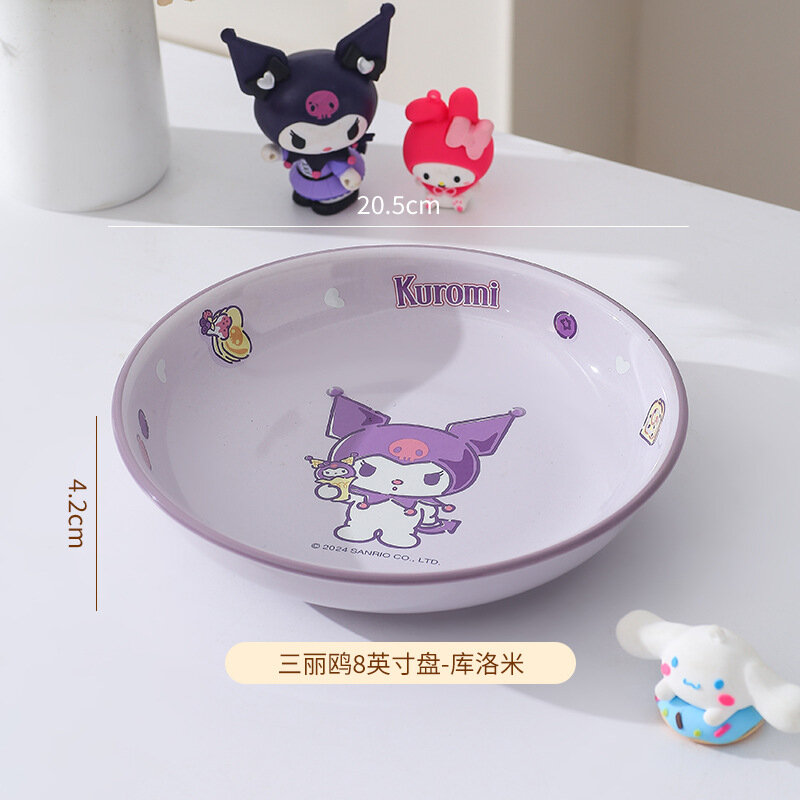 Набор посуды Sanrio Kuromi: керамическая миска и тарелка для домашнего использования, милые детские обеденные миски и тарелки, керамическая миска и тарелка