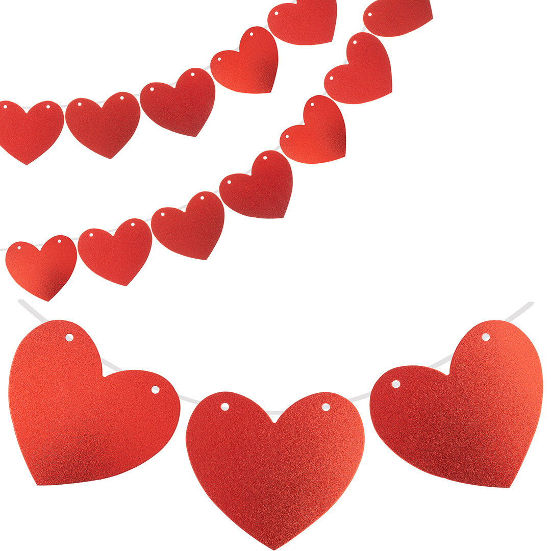 Гирлянда-подвеска "Сердце", с блестками, размер сердечек 12х11,3 см, 300 см, 1 шт.