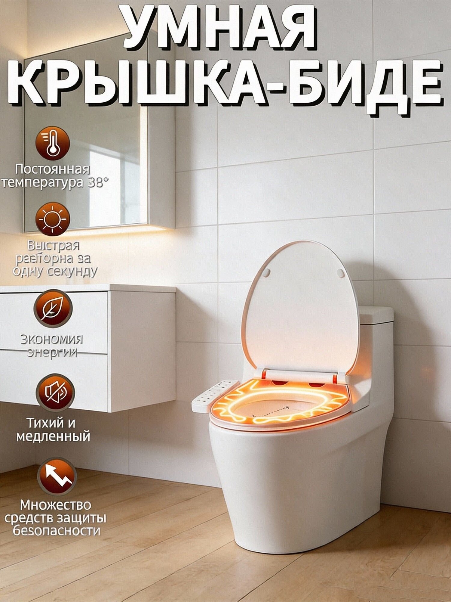 Умная крышка-биде накладка для унитаза 50-55cm Сиденье крышка для унитаза с микролифтом и доводчиком