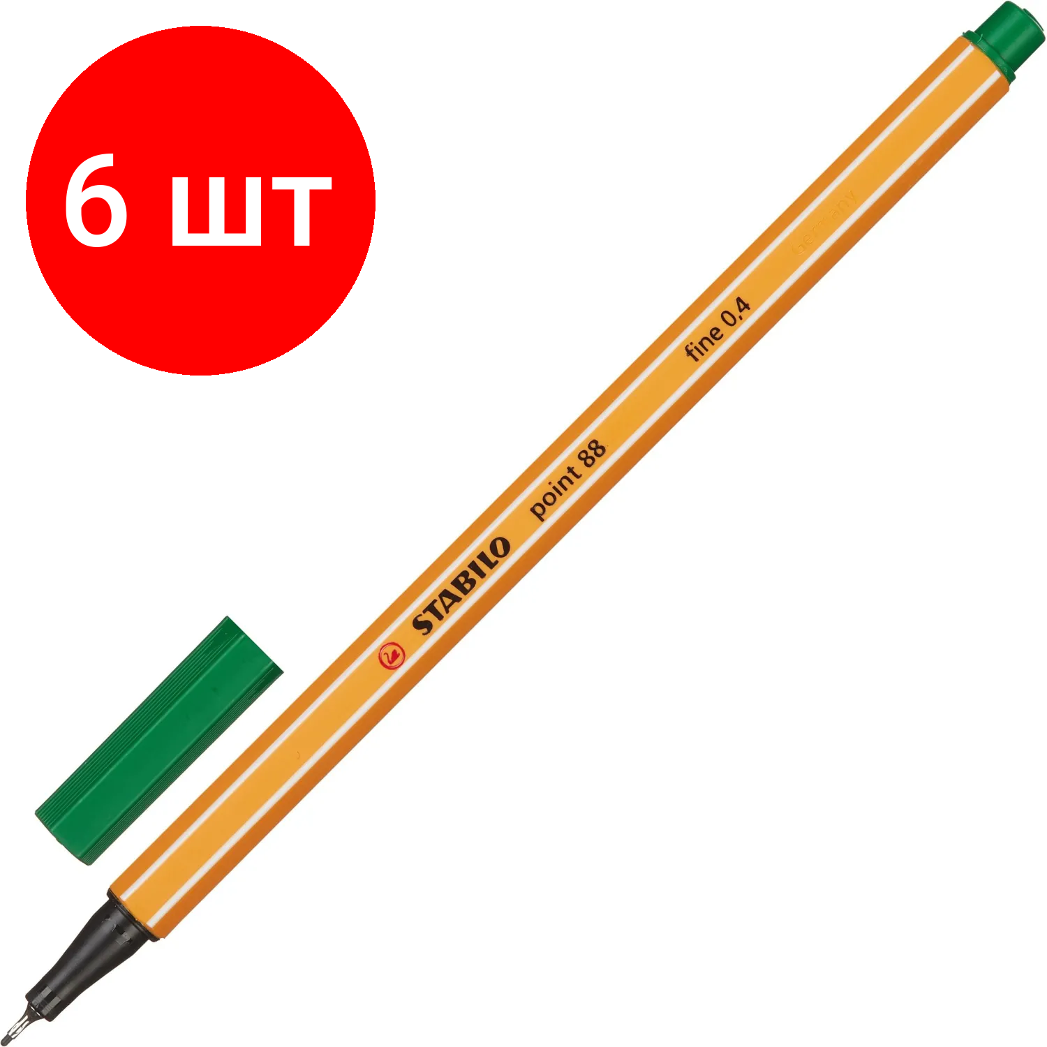 Комплект 6 штук, Линер STABILO Point 88/36 0.4мм зеленый