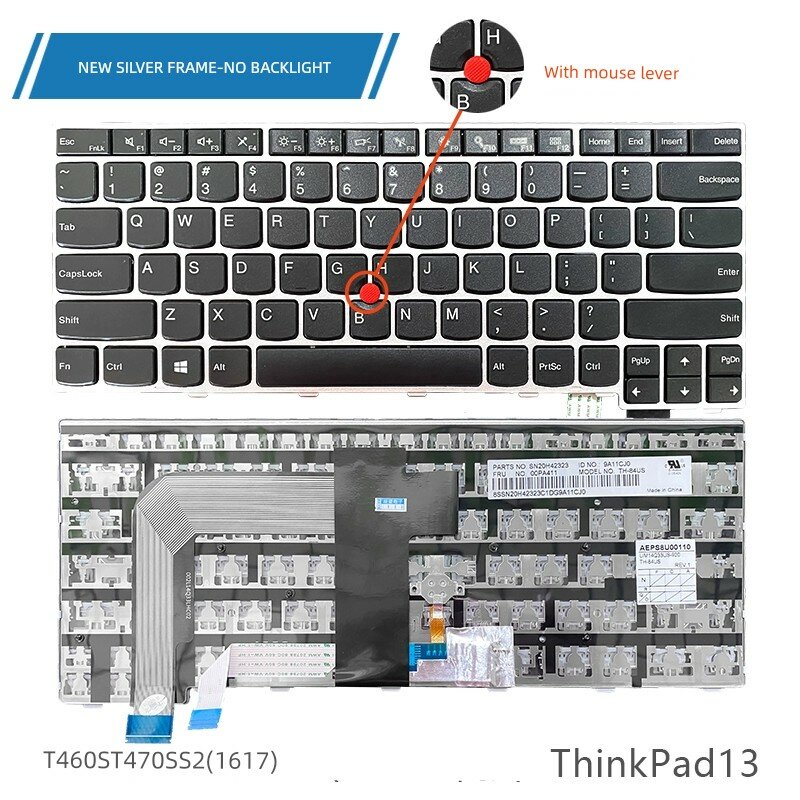 Подходит для клавиатуры ноутбуков Thinkpad13, Lenovo T460S, T470S, T460, T470P, T480, S2. T460S T470S серебряная рамка