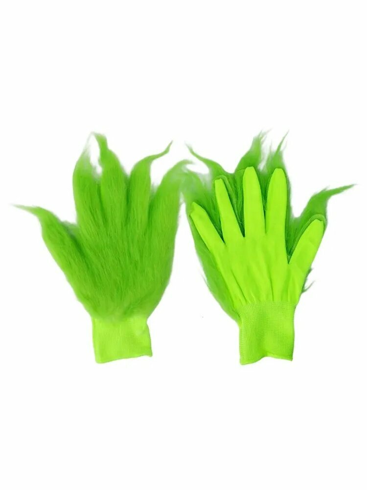 Зеленая маска монстра с меховыми перчатками, - Гринч Зеленый Мех Гло