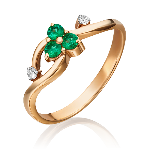 Кольцо, красное золото, 585 проба, бриллиант, изумруд