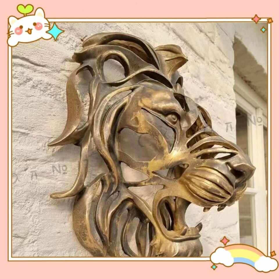 Уникальная металлическая скульптура головы льва, 21 см