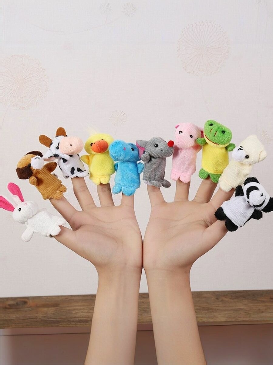 Пальчиковый театр Животные, 10 шт, развивающая игрушка для детей, сюжетно-ролевые игры