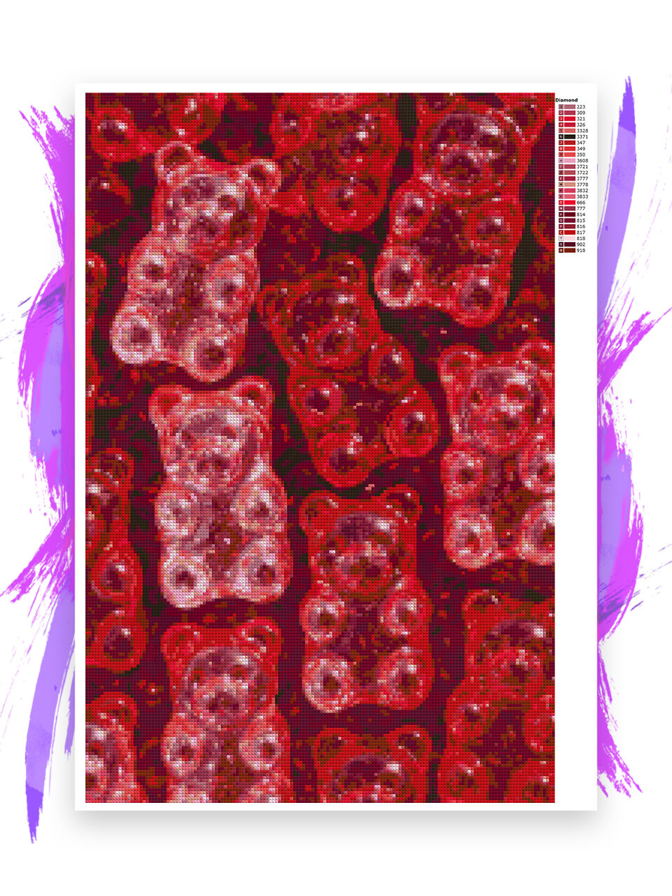 Алмазная мозаика без подрамника - вышивка Мармеладные мишки 40 х 60 см