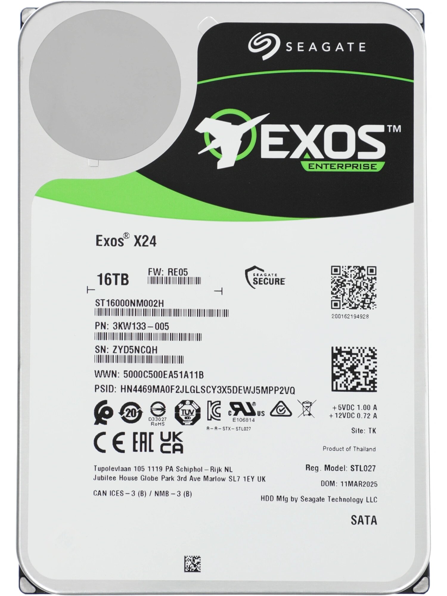 Жесткий диск 16TB Seagate SATA-III ST16000NM002H Exos X24 7200rpm 3.5"
