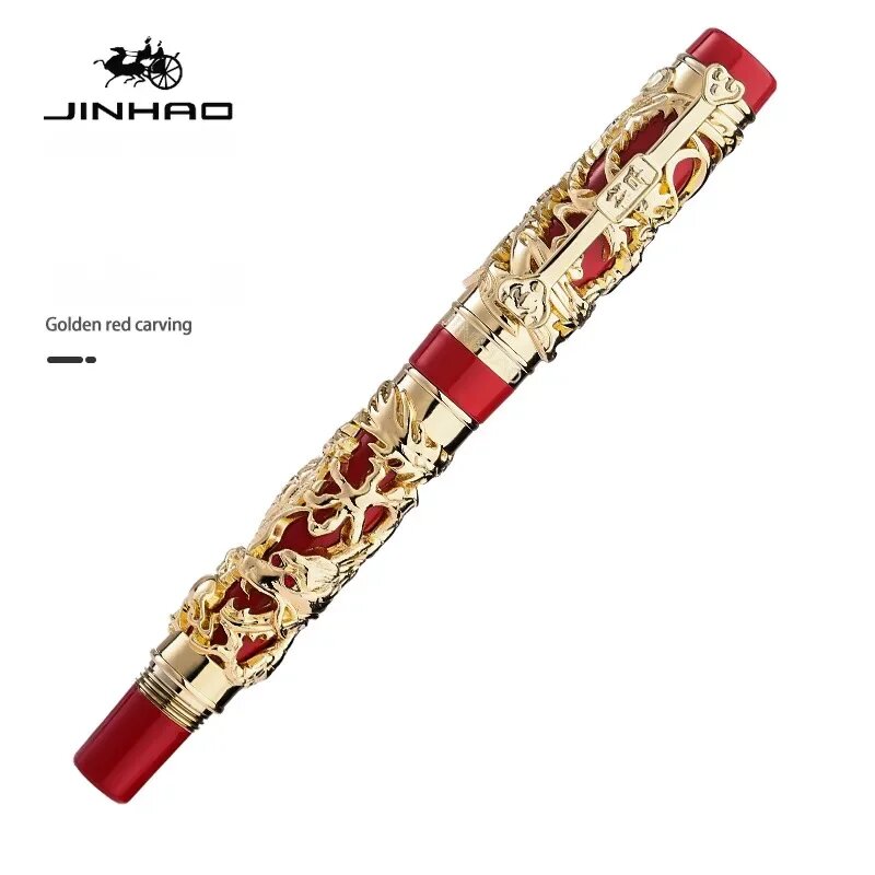 Jinhao золотая металлическая перьевая ручка с рельефом дракона 0.5mm, Golden Red