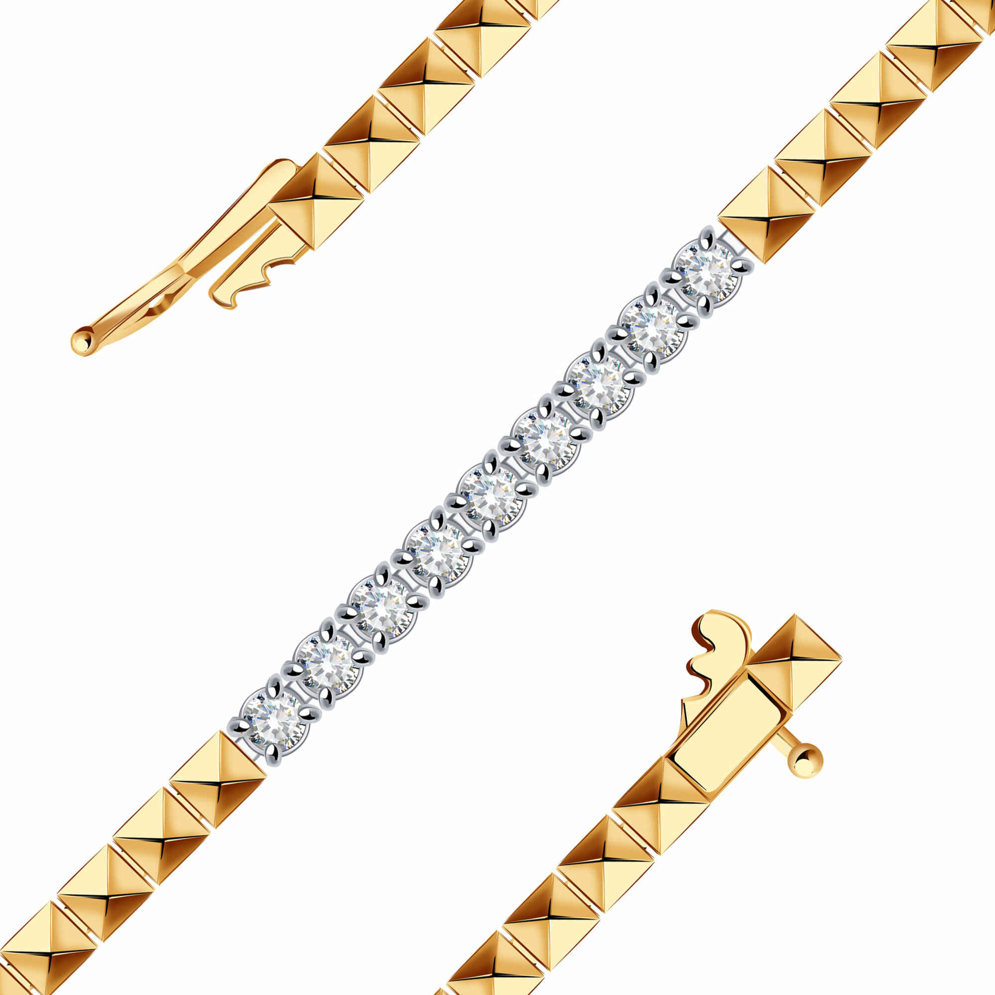 Браслет, красное золото, 585 проба, бриллиант