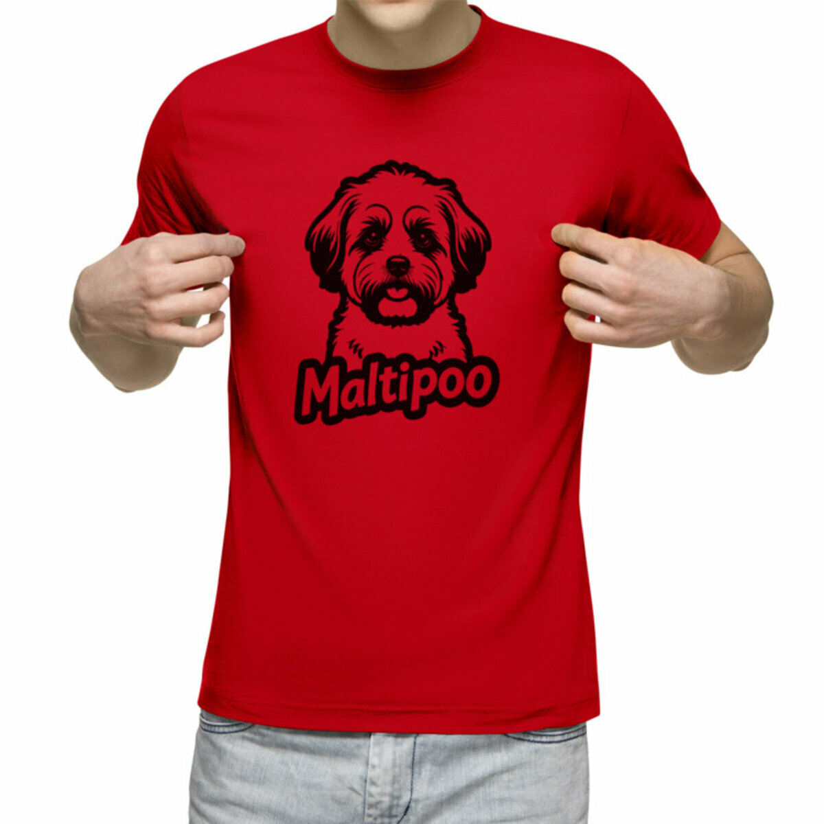 Мужская футболка «Милый Maltipoo в стилизованном образе» (красный, XL)