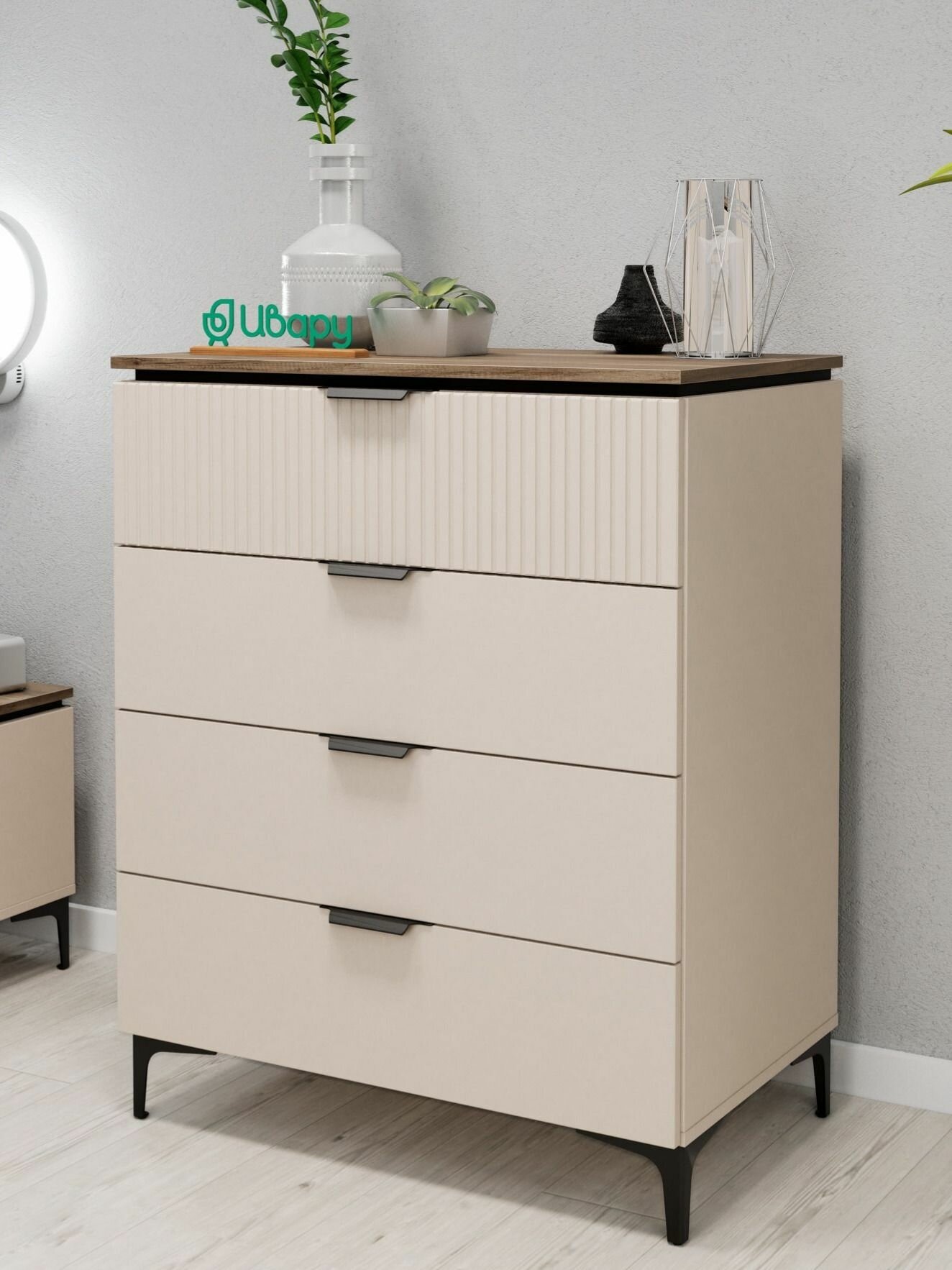 Комод для одежды и хранения вещей Джулия 8 Ивару с ящиками 80х50х100 см Дуб Каньон / Сатин / Лайн Сафари