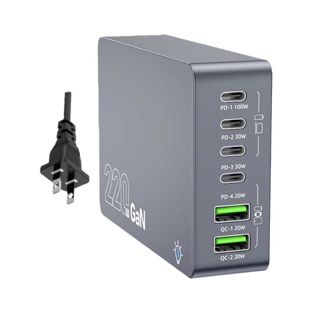 Зарядная Станция Мощностью 220 Вт, USB-Адаптер Питания Для Зарядки, 6-Портовый Зарядный Блок