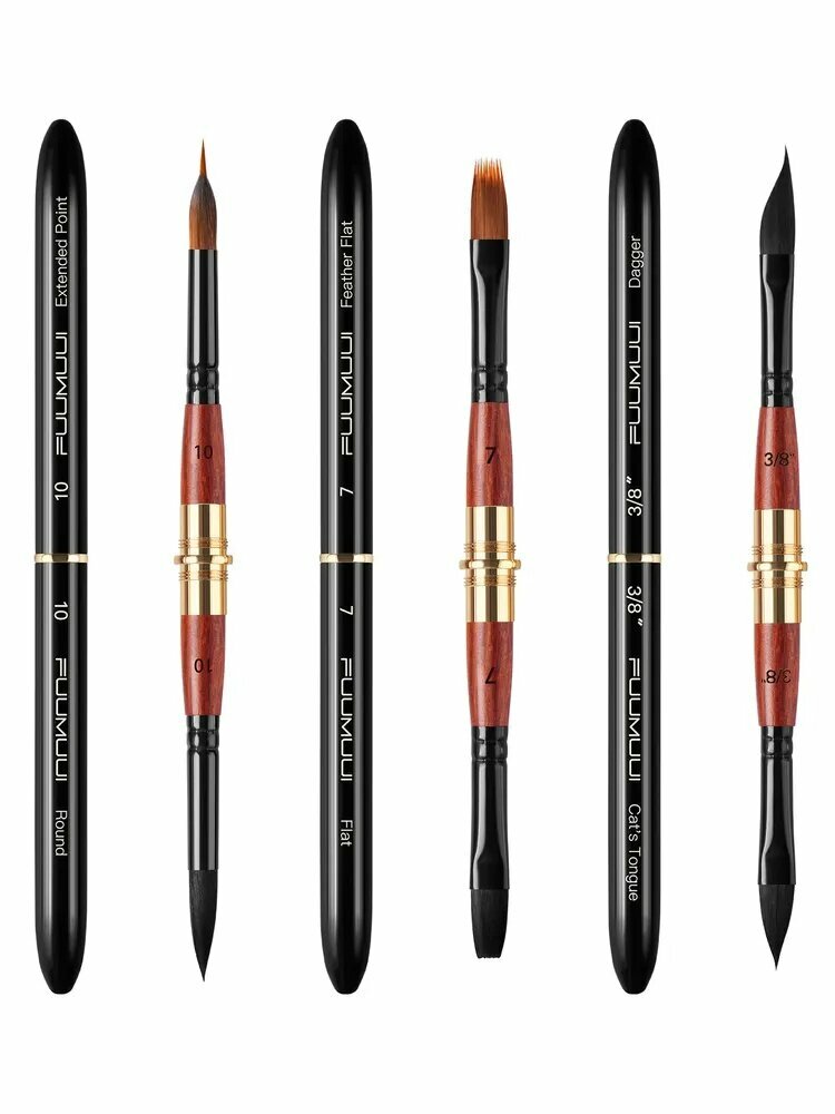 FUUMUUI Набор кистей для рисования Круглая, Кошачий язык № 1/2, 7, 3 шт.