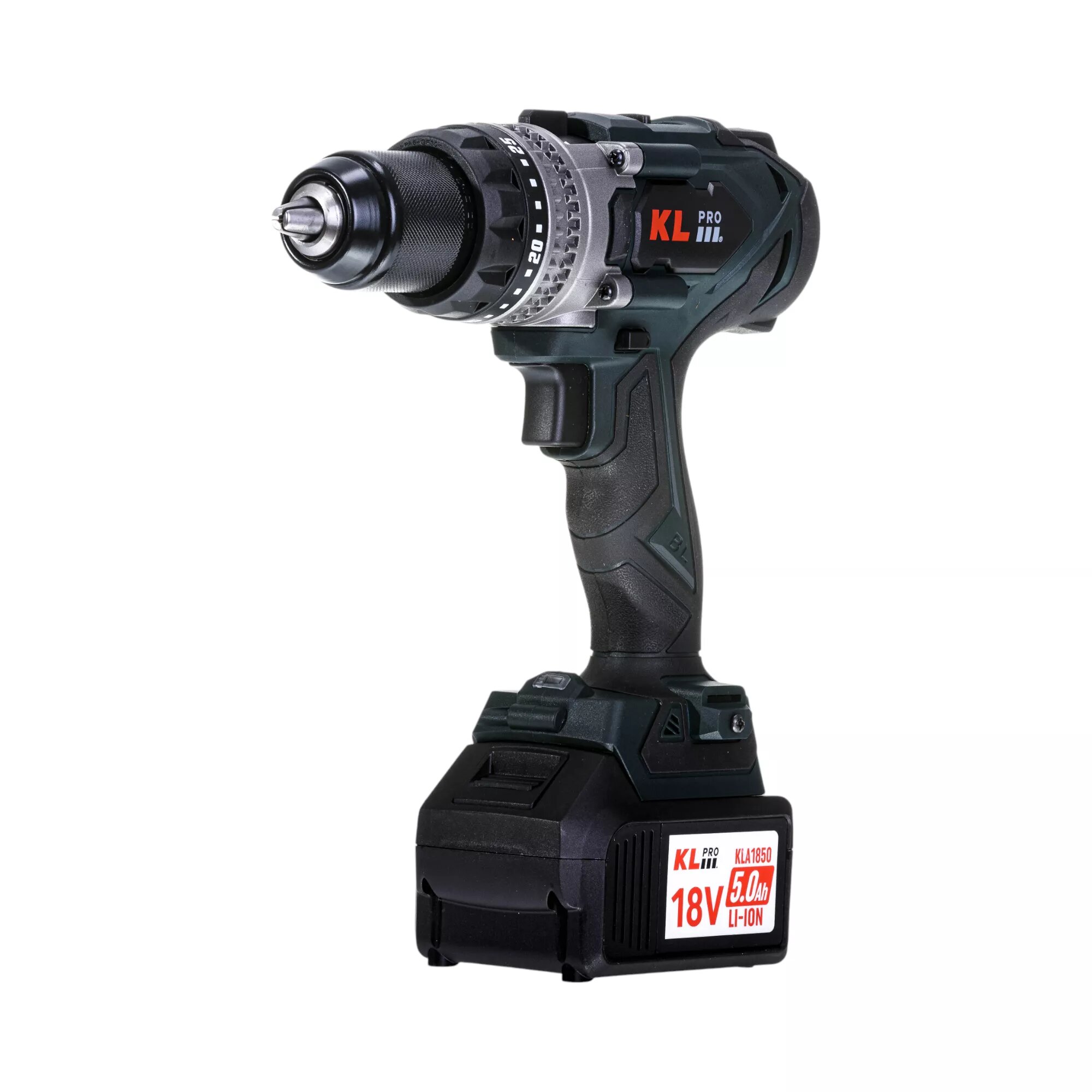 Профессиональный аккумуляторный бесщеточный ударный шуруповерт KLPRO KLDM18BHX-50 (18В, Li-ion-2шт, 5.0Ач, 150Нм, 2 скорости, подсветка, магнитная бита, З/У, в кейсе)