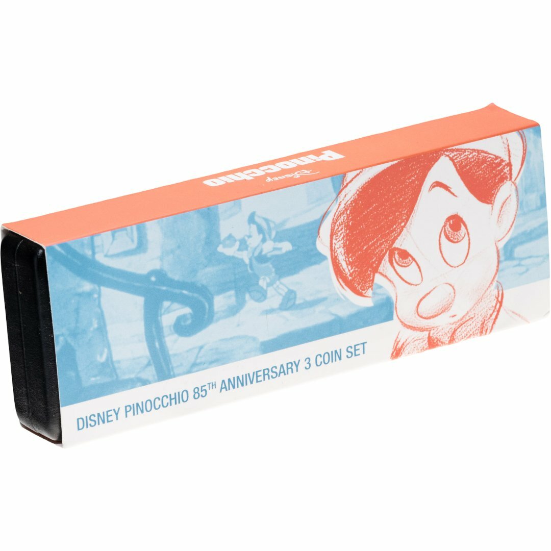 Футляр для коллекции монет Соломоновы Острова 50 центов 2025 "85-я годовщина Пиноккио" с сертификатом для монет, Другой, в сохранности PL
