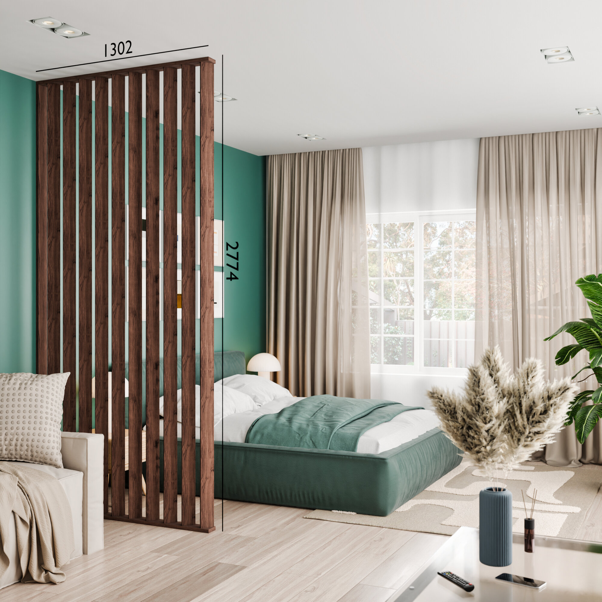 Перегородка реечная для зонирования пространства 1302 мм, Дуб Катания