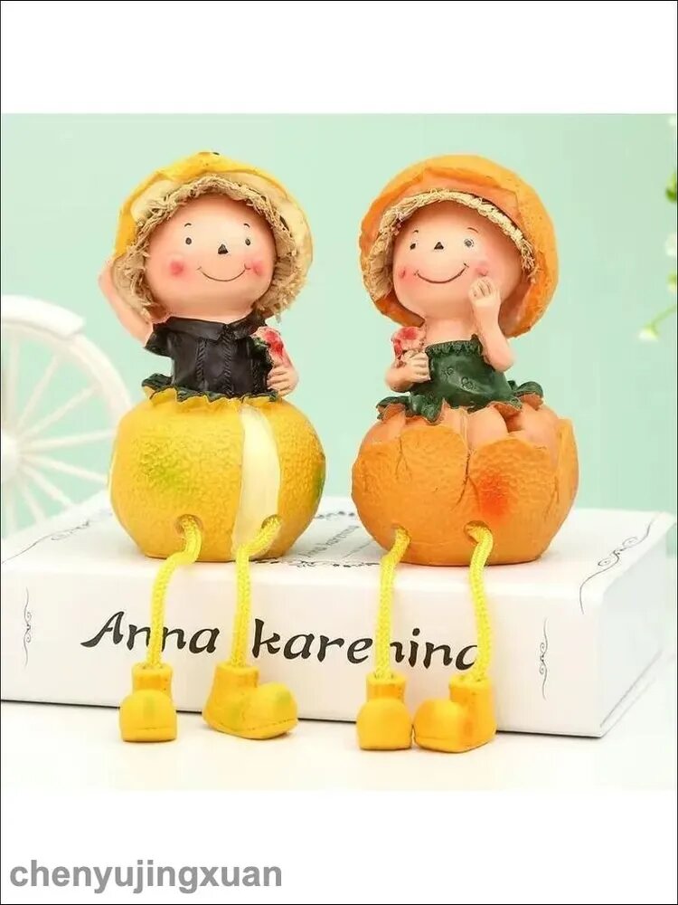 Фигурка декоративная 14 см, Фигурки девочек и мальчика из смолы, оранжевого цвета, для кухни