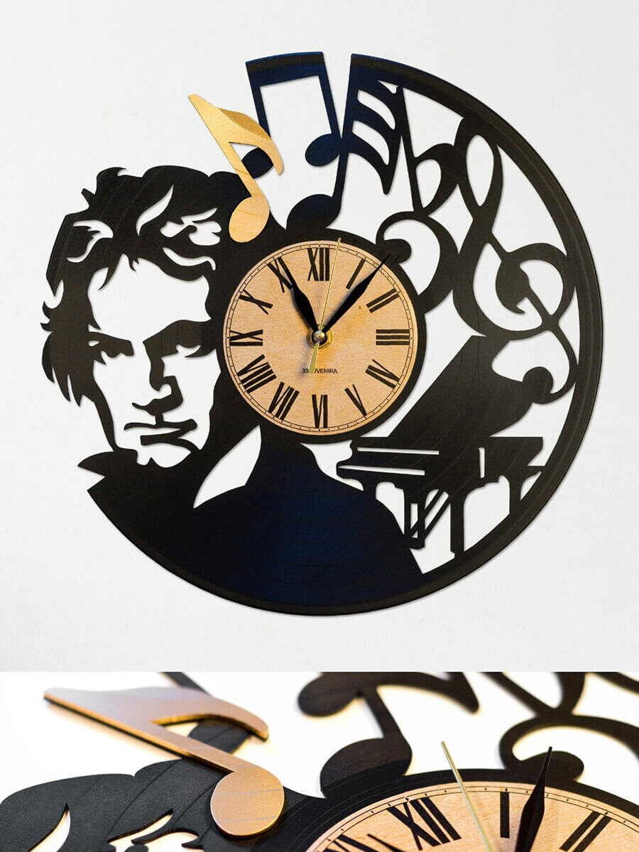 Часы настенные "Бетховен", виниловая пластинка, матовая поверхность, 30 см