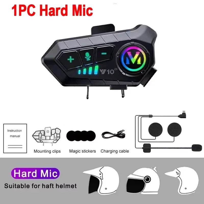 Мотоциклетная гарнитура Y10 с Bluetooth 5.3, беспроводные наушники для шлема, One Hard Mic