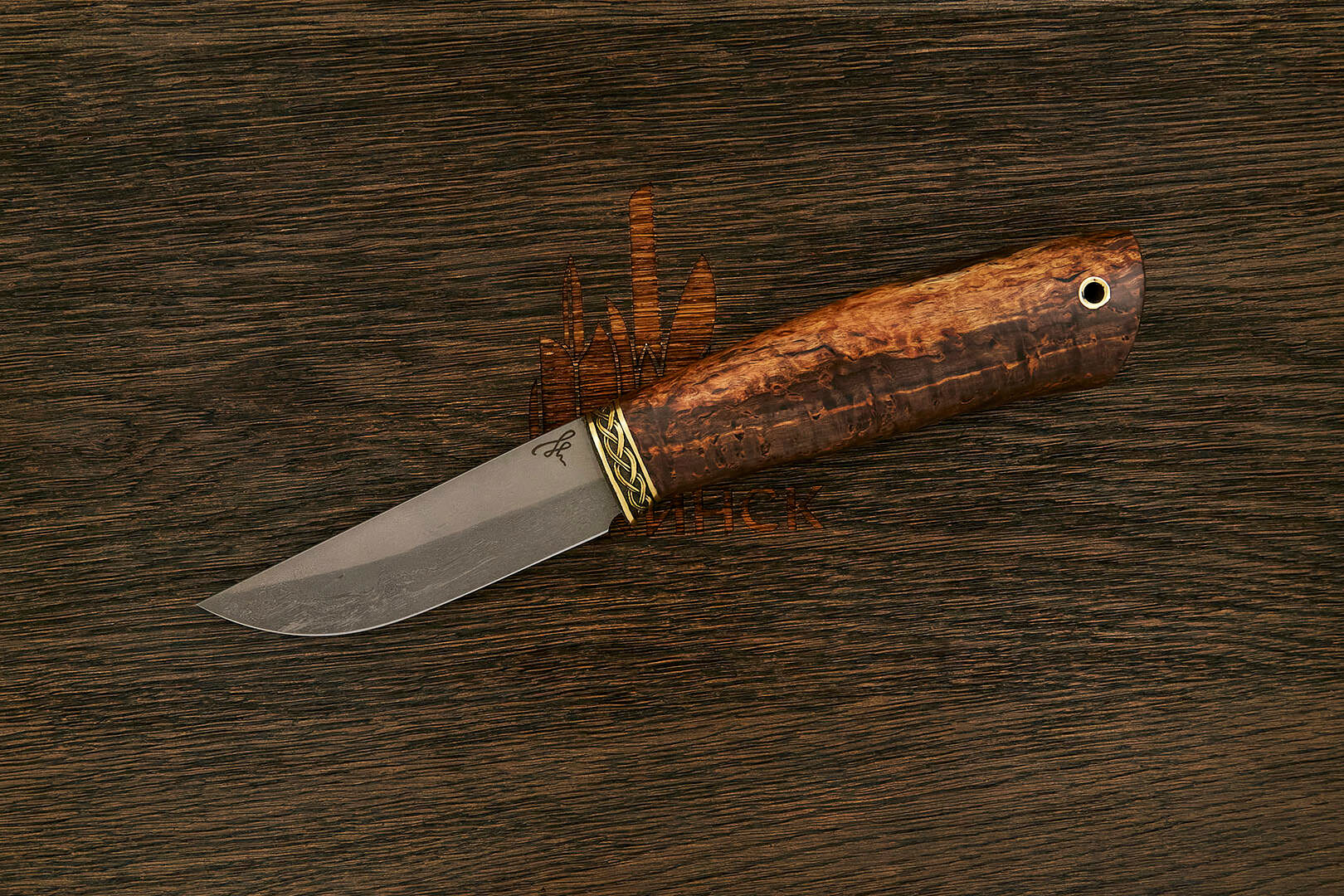 Разделочный нож Игоря Пампуха Модель 073, клинок 100мм, булат легированный, рукоять стаб. к. береза