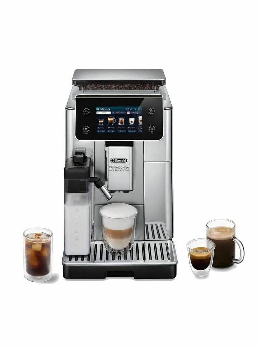 Автоматическая кофемашина DeLonghi PrimaDonna Aromatic ECAM630.55. SSM, автоматический капучинатор, 19 бар, мощность 1450 Вт, 13 степеней помола, сенсорное управление, зерновой, молотый