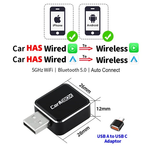 Адаптер EKIY CarPlay Android Auto A2A, проводной и беспроводной, совместим с автомобилями Audi, Toyota, Mazda, Nissan, Chevrolet, Suzuki, Subaru, Kia, Ford, Opel, Skoda и другими моделями.