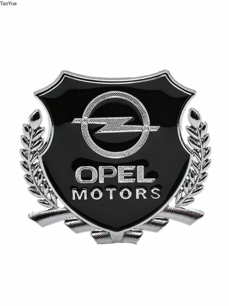 Шильдик c логотипом "Opel Motors", наклейка металлическая для авто Mashinokom/ черный, комплект 2шт. / размер 55*50 мм