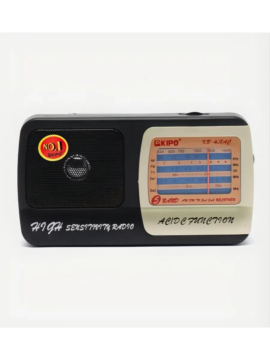 Радиоприемник KIPO KB-408 AC, широкий диапазон частот, с ручкой, антенной, работа от сети и батареек