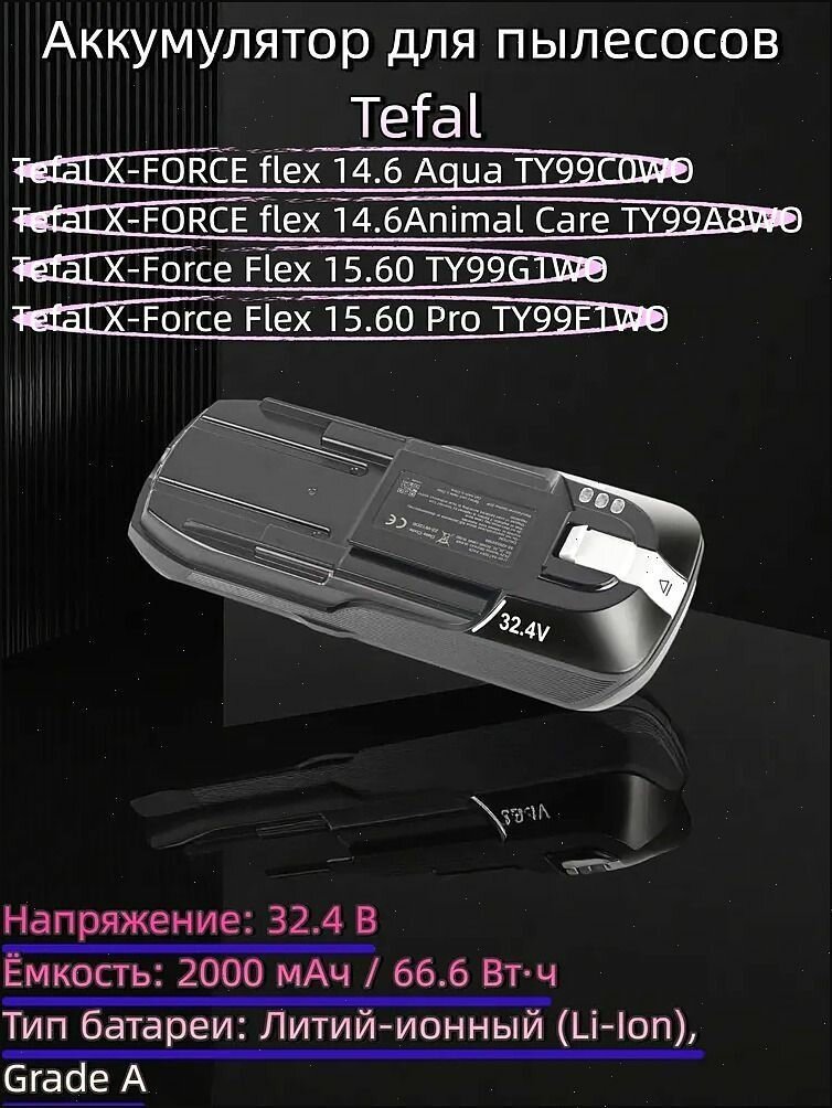 Аккумуляторная батарея для пылесосов Tefal X-Force Flex 2000mAh 32.4V