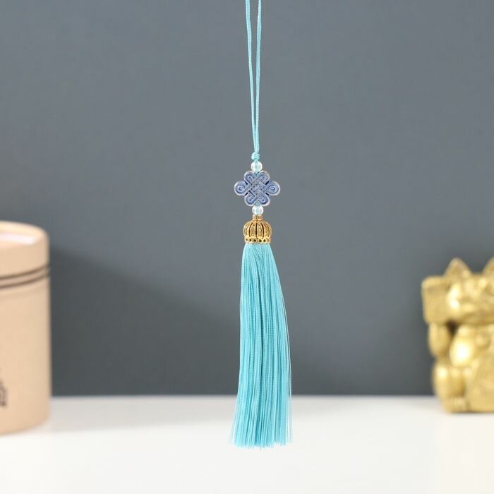 Подвеска текстиль, пластик Узел счастья и бесконечности , индиго, 0.7 1 9.5 см