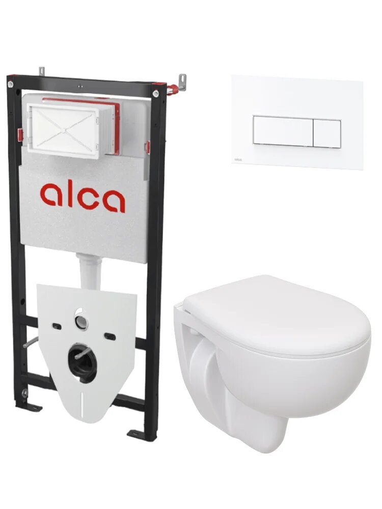Комплект 3 в 1 Унитаз подвесной Seramiksan Natura A051041H / Сиденье AG50002 / Инсталляция с кнопкой AlcaPlast AM101/1120-4:1 M570-VE-01