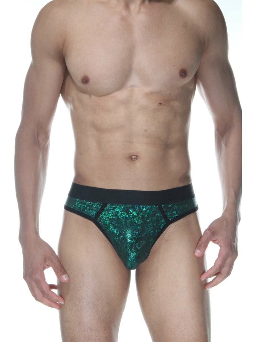 Мужские трусы стринги зеленые блестящие Don Moris DM102145 L (48)