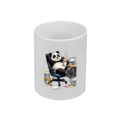 Кружка «Панда на офисном стуле с кружкой кофе» (белый)