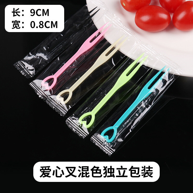 Одноразовая фруктовая вилка Отдельная упаковка Цветная маленькая вилка Десертный салат Фруктовые палочки Прозрачная