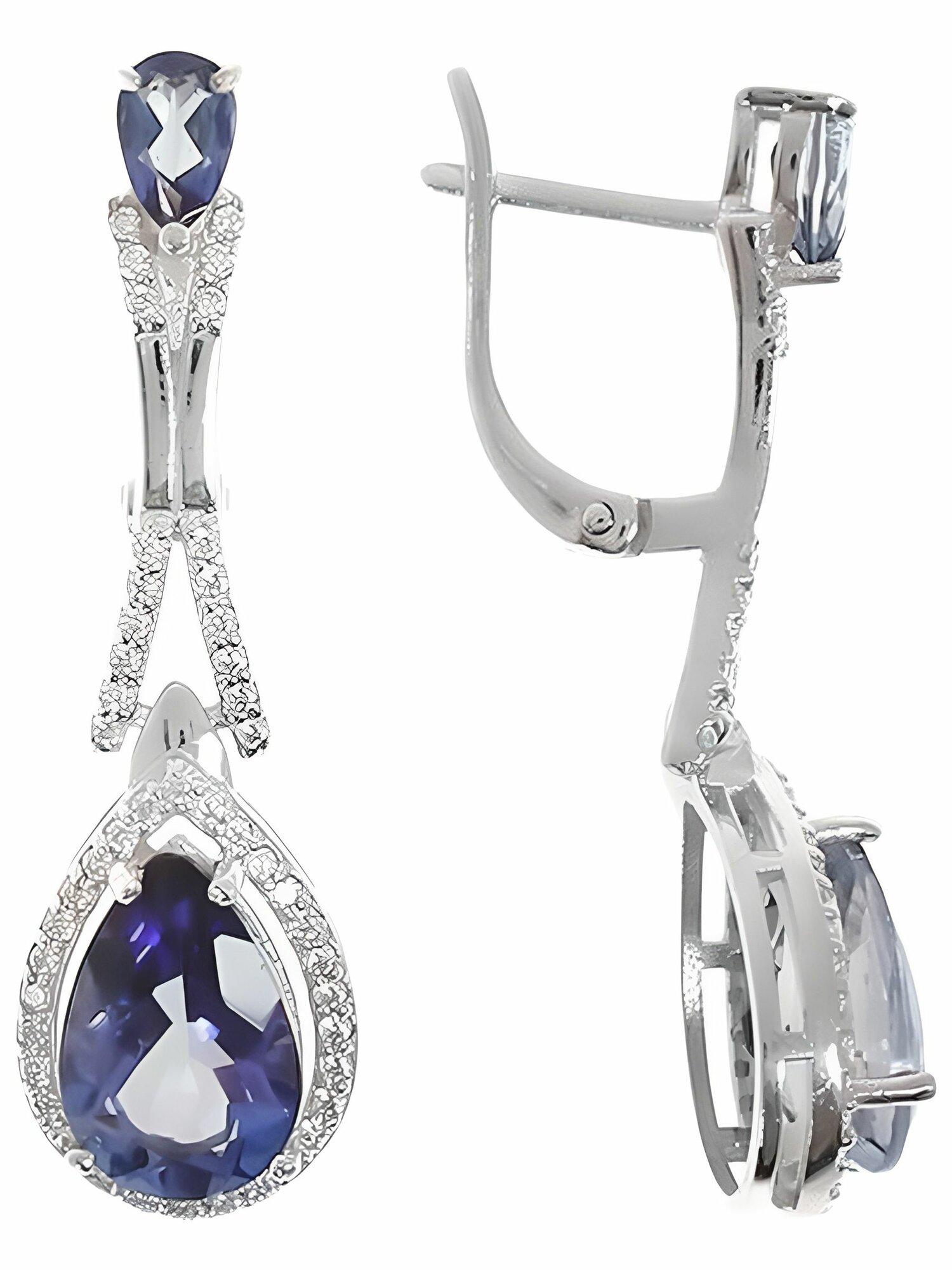 Серьги, серебро, 925 проба, родирование, кварц, фианит