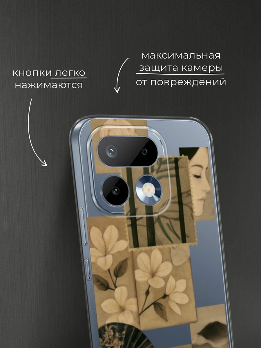 Чехол на Realme 16 Pro / Реалме 16 Про с принтом Японские марки сепия, прозрачный — фото 1
