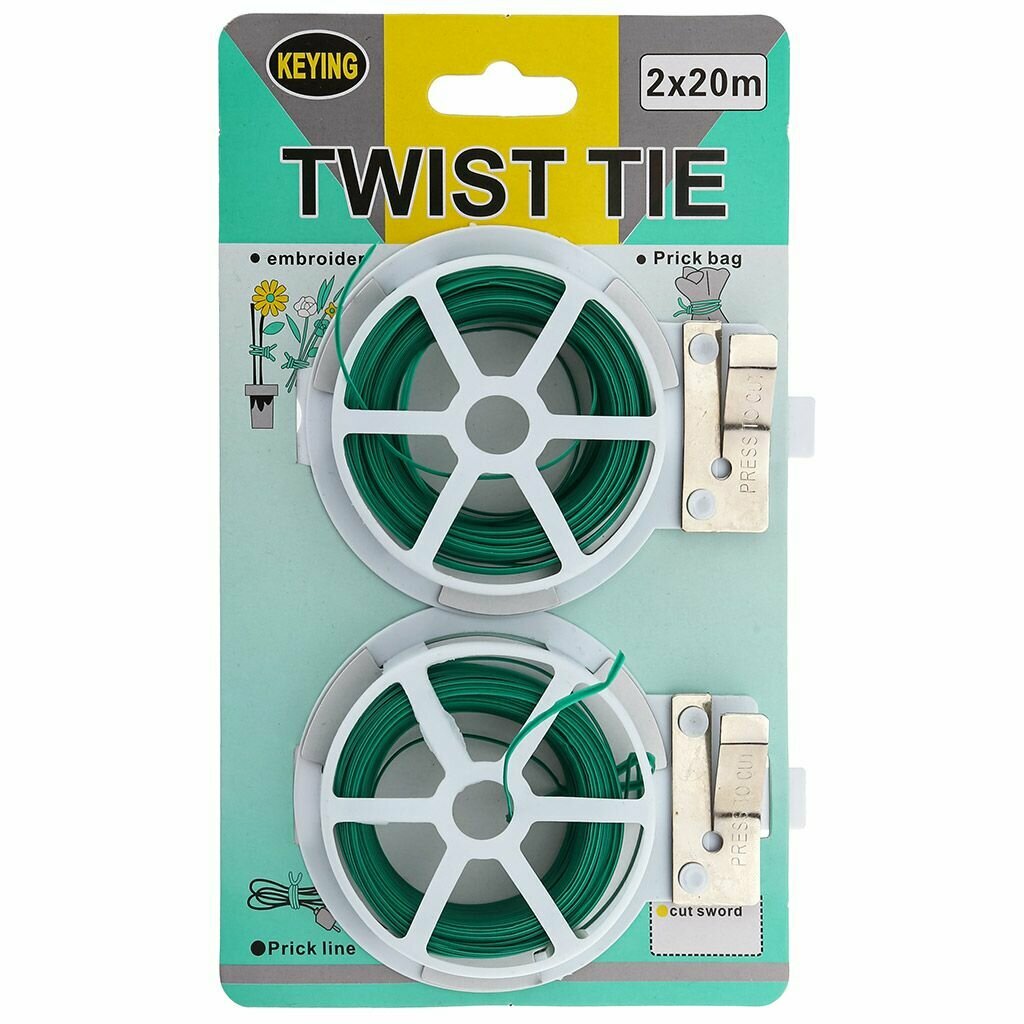 Шнур для подвязки растений КНР мягкий металлизированный, 2х20 метров, с ножом, на катушке (TT001-G20MQ2)