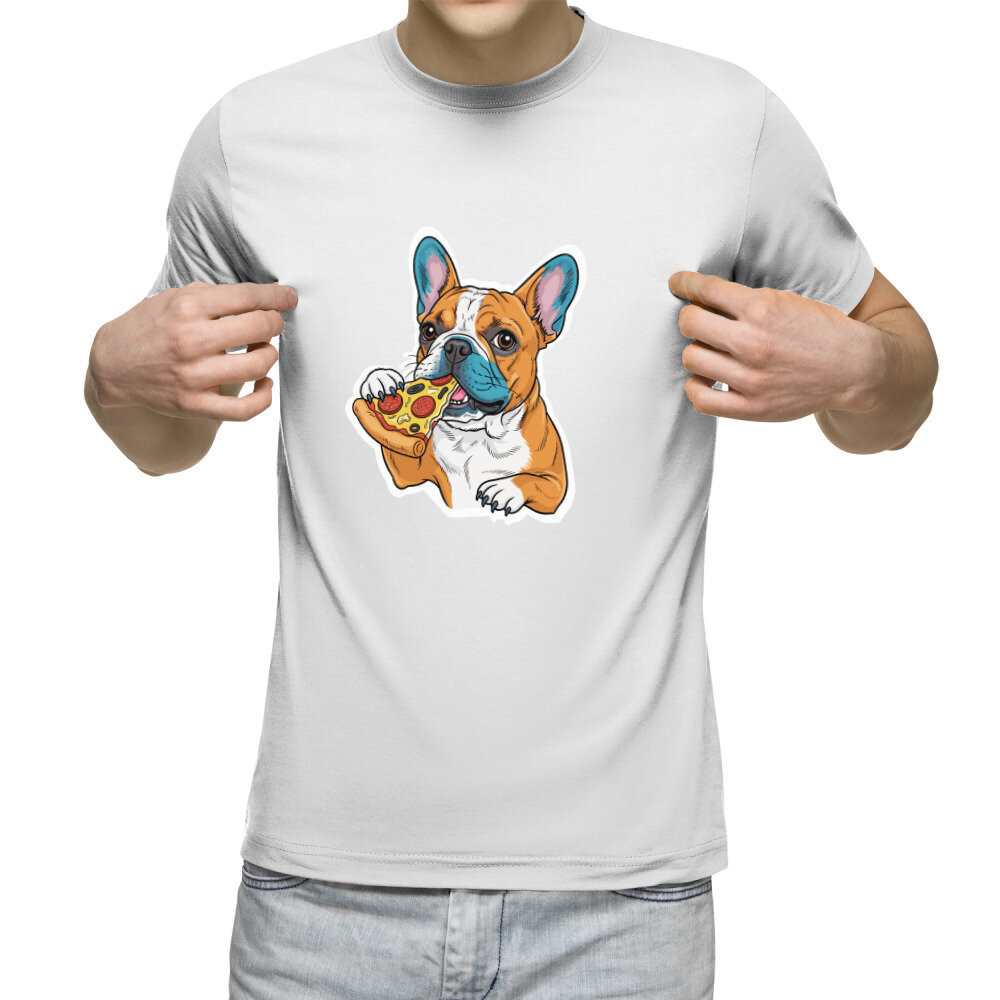 Мужская футболка «Бульдог: любитель пиццы» (белый, 3XL)