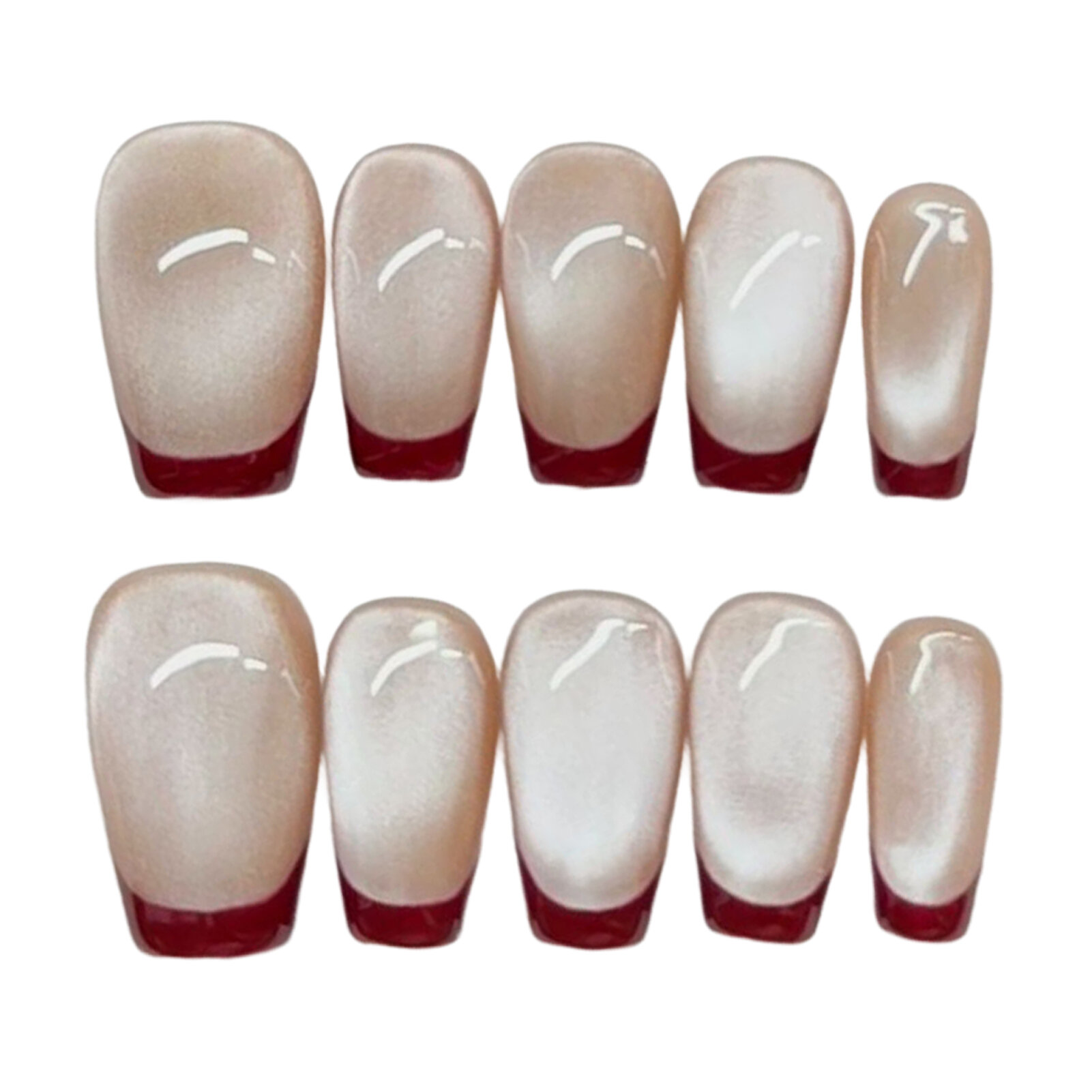 Красные стеклянные бусины для ногтей, короткие французские, кошачий глаз, 10 шт, размер XS