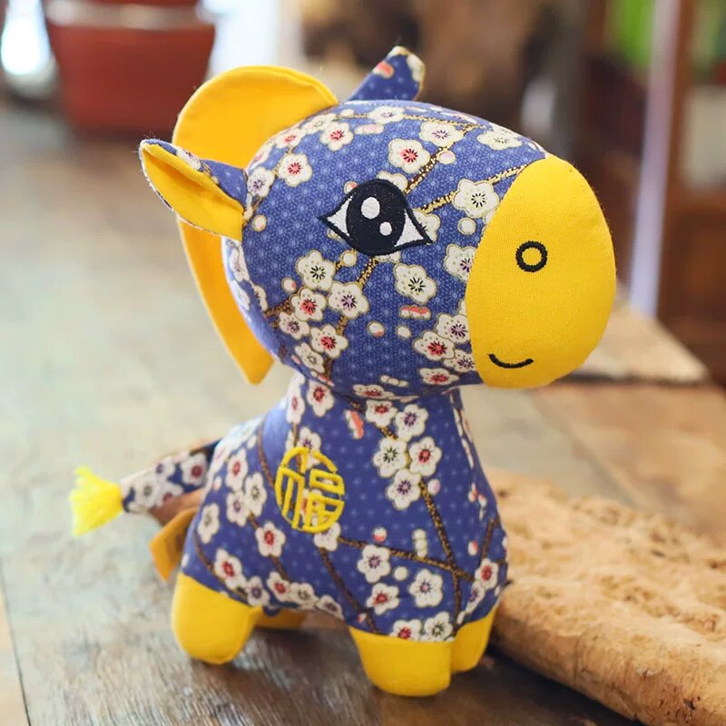 Синяя цветочная игрушка с цветами сливы, подарок к Китайскому Новому Году, мягкая тканевая игрушка, 16 см