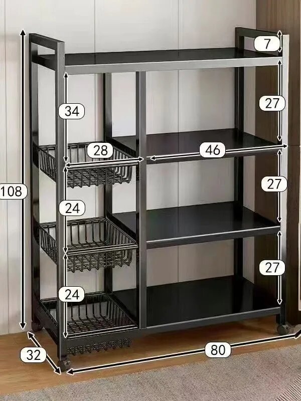 Сверхпрочная многоярусная передвижная полка для хранения — 80 x 32 x 108 см — фото 1