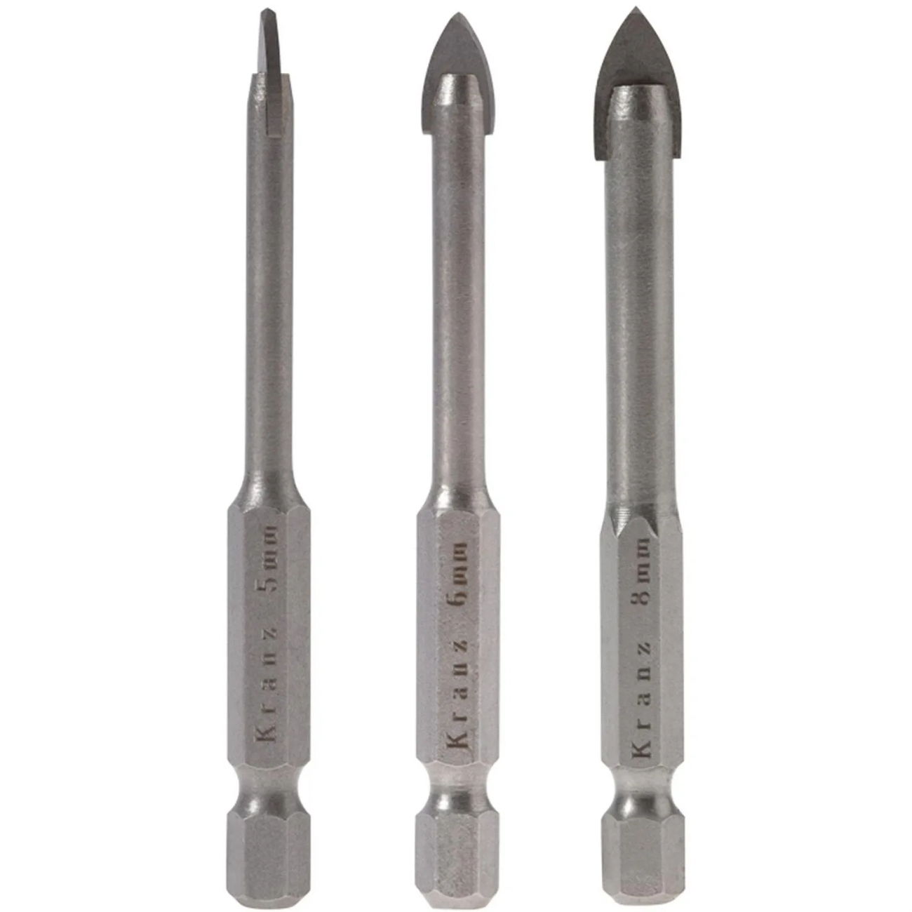Набор сверл по керам. плитке, 5-6-8мм, шестигран. Хв. KRANZ, KR-91-0655 2443317