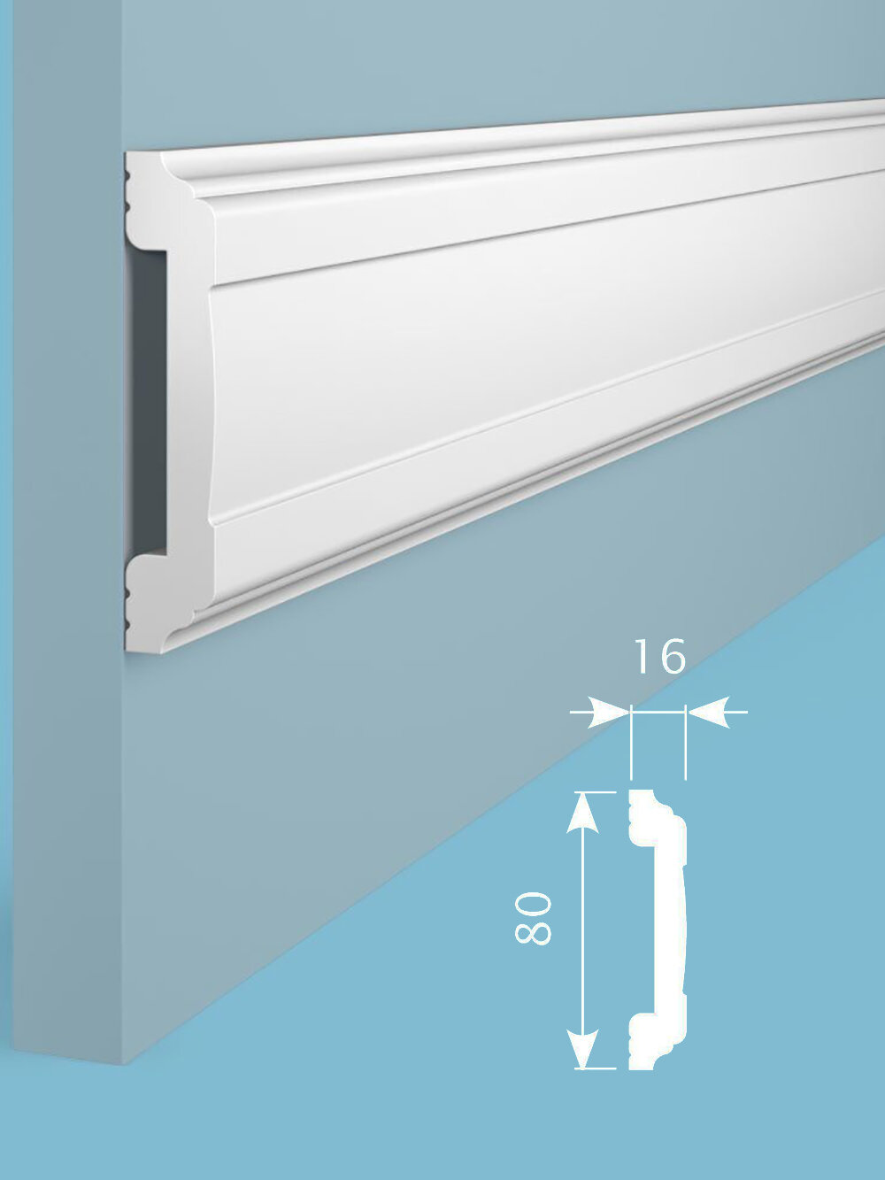 Молдинг Cosca MX007, декоративный, ударопрочный экополимер, белый, 80x16x2000 мм