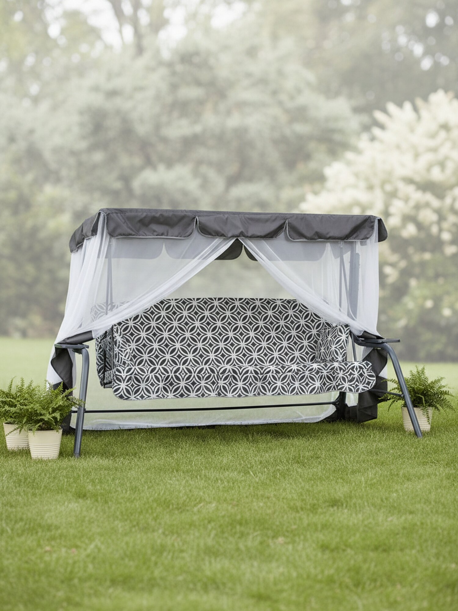 Садовые качели Olsa Варшава 3-местные, 231х126х147.8 см, 210 кг, раскладываются в кровать, с москитной сеткой, с1804.