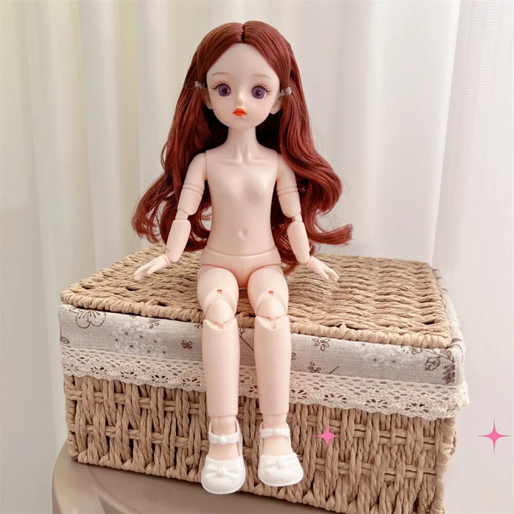 BJD кукла 30см с 20 подвижными суставами, коричневыми вьющимися волосами и фиолетовыми глазами (включая голову, тело и обувь)